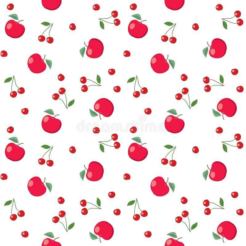Red Apples and Cherries on White Background - Seamless Vector Pattern ...