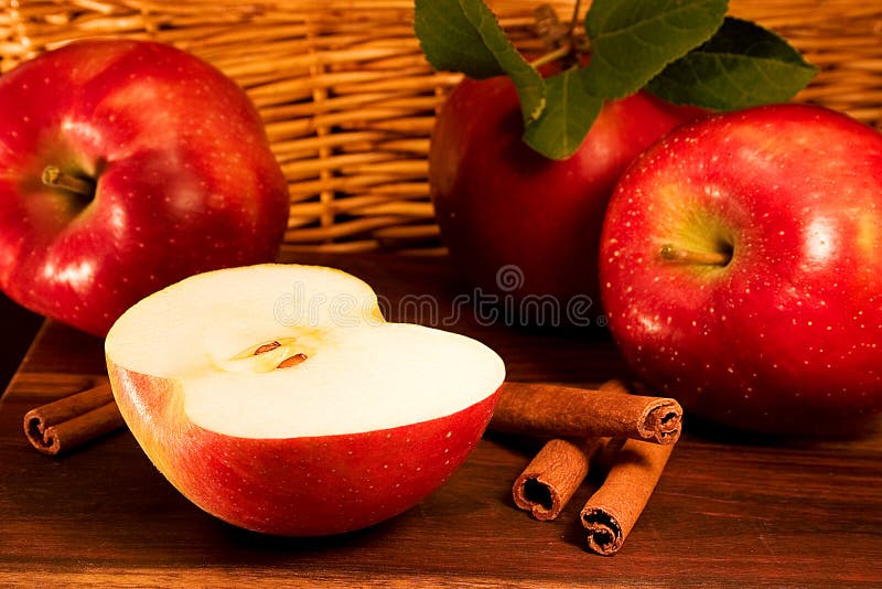 Red Apples with Cinnamon Sticks Stock Image - Image of sliced, cinnamon ...