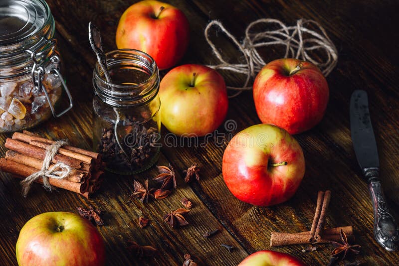 Red Apples with Clove, Cinnamon and Anise Star. Stock Image - Image of ...