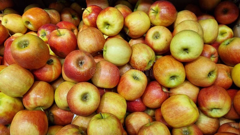 Red Apples on the Counter of a Vegetable Store Stock Photo - Image of ...