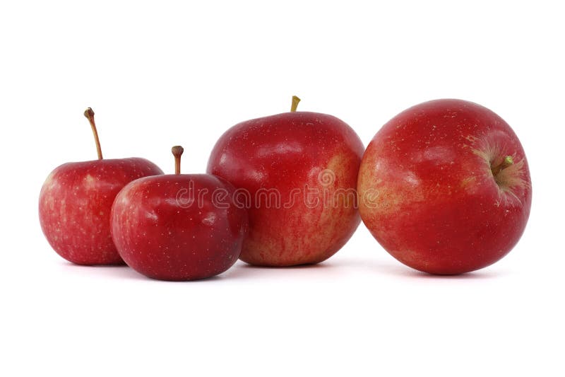 Red Apples of Different Sizes on White Background Stock Image - Image ...
