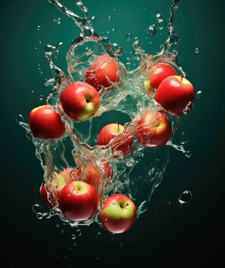 Red Apples Fall into the Water Stock Illustration - Illustration of ...