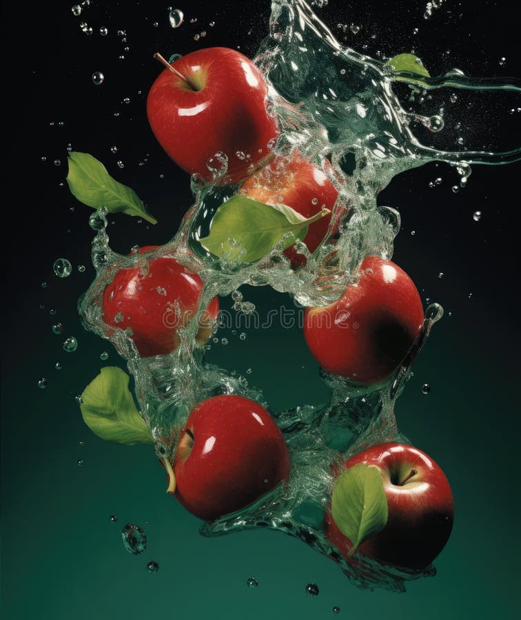 Red Apples Fall into the Water Stock Illustration - Illustration of ...