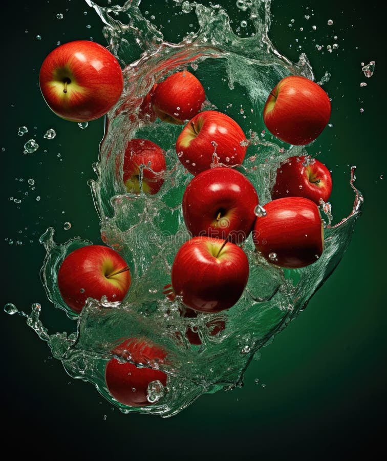 Red Apples Fall into the Water Stock Photo - Image of drop, drink ...