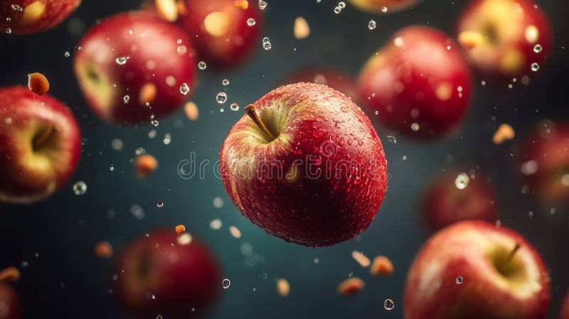 Red Apples Falling in Dark Background Stock Illustration - Illustration ...