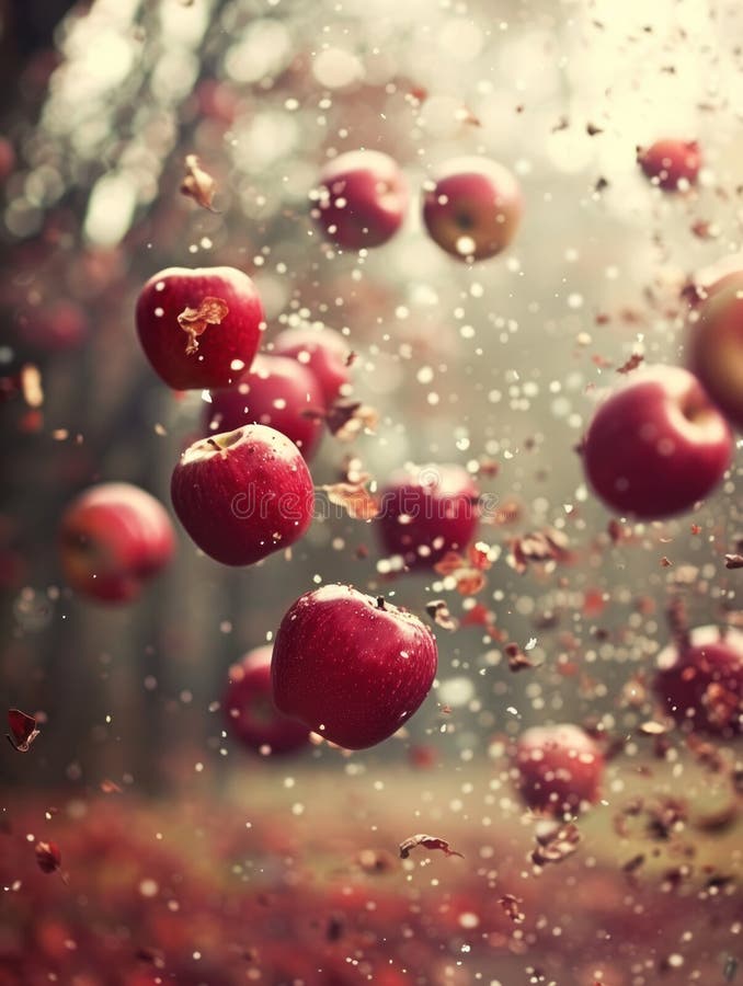 Red Apples Falling in a Forest Stock Photo - Image of sweet, background: 337887762