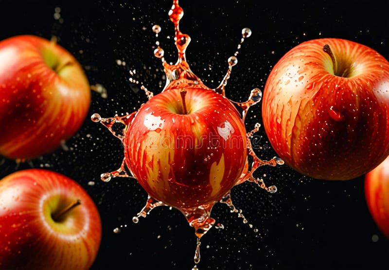 Red Apples Falling into Water Stock Illustration - Illustration of ...
