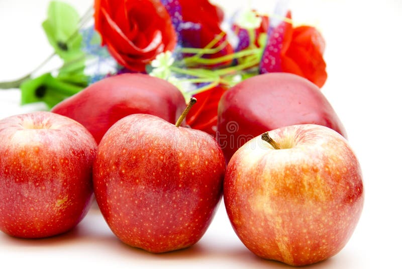 Red Apples and Floral Decoration Stock Image - Image of white, flower ...