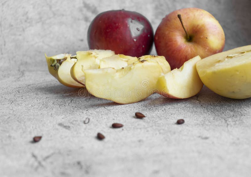 Red Apples on a Gray Background. Stock Photo - Image of knife, healthy ...