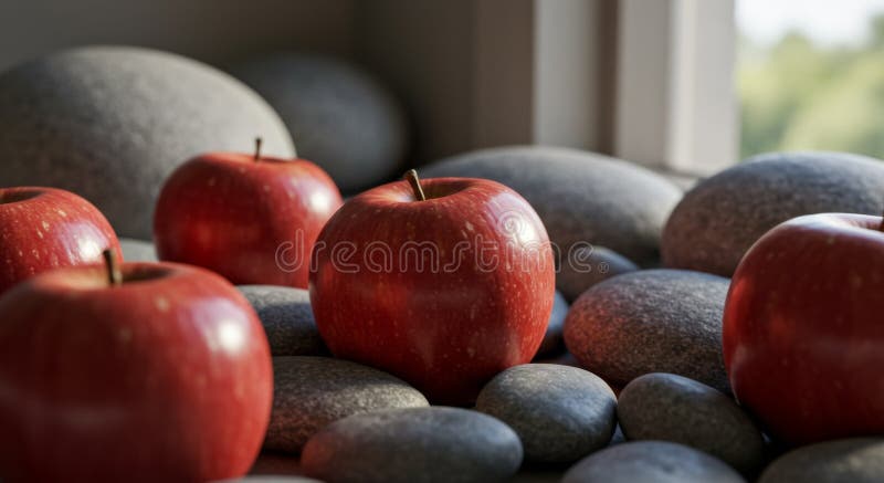 Red Apples and Grey Stones Still Life Stock Illustration - Illustration ...