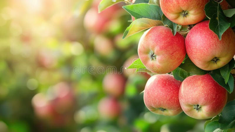 Red Apples Hanging on Tree Branches, Sunlight Shining Stock Image ...