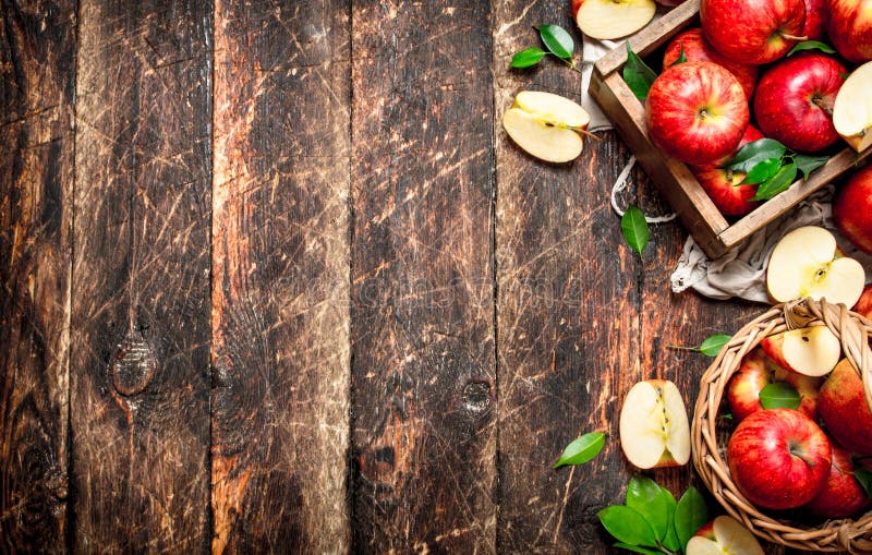 Red apples in an old box. stock photo. Image of rustic - 97720886