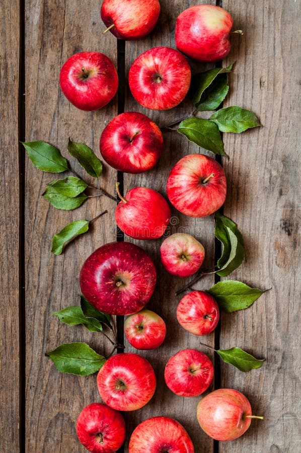 Red Apples on Old Wood Background Stock Image - Image of september ...