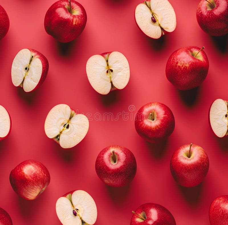 Red Apples Pattern on Red Background, Fruit Advertising Banner Stock ...