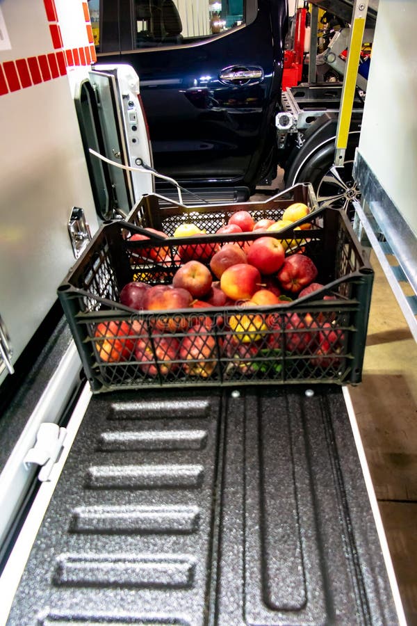 Red Apples in a Plastic Box on a Mini Cargo Van Stock Photo - Image of ...