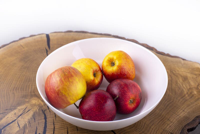 Red Apples. Apples in a Plate on a Wooden Table. Fruits Stock Image ...