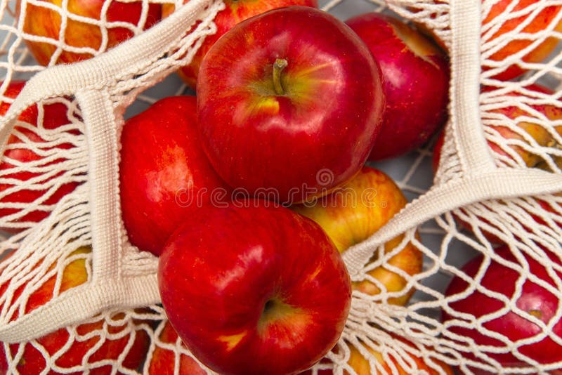 Red Apples in a Reusable Bag Mesh Stock Photo - Image of angular, fruit ...