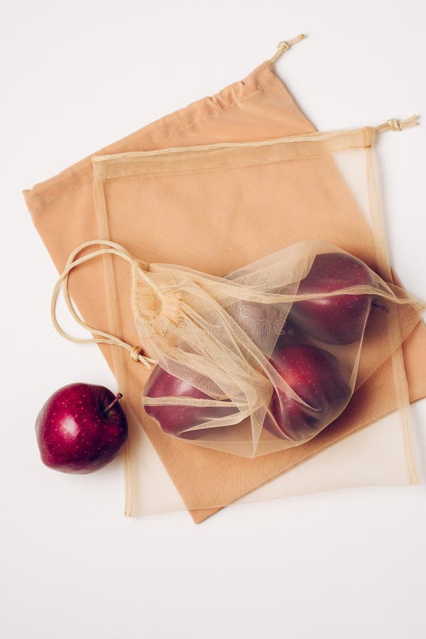 Red Apples in a Reusable Mesh Bag Stock Photo - Image of purchase ...