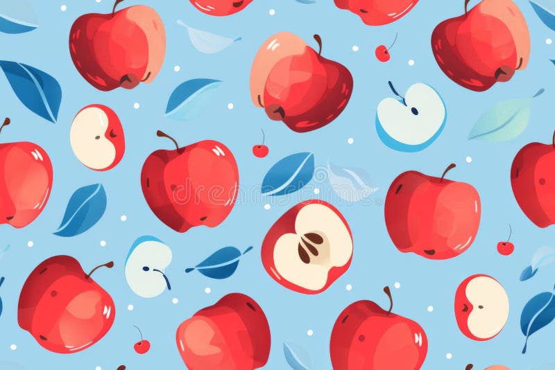 Red Apples Seamless Pattern. Vector Illustration of Cartoon Apples with ...