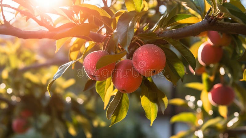 Red Apples on a Tree in the Sun Generative Ai Stock Illustration ...