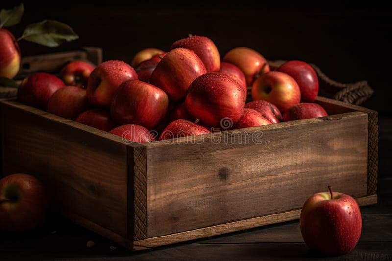 Red apples in wooden box stock illustration. Illustration of fruit ...
