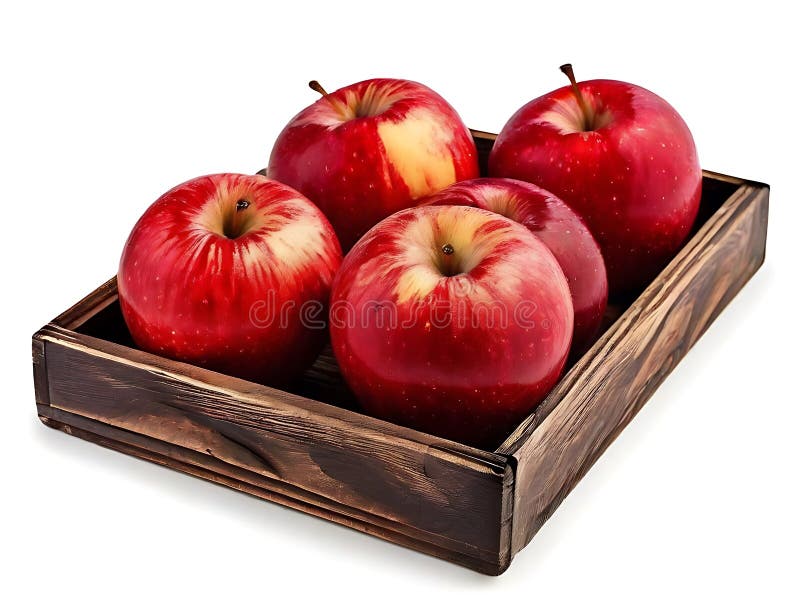 Red Apples in Wooden Box, Isolated on White Generative AI Stock ...