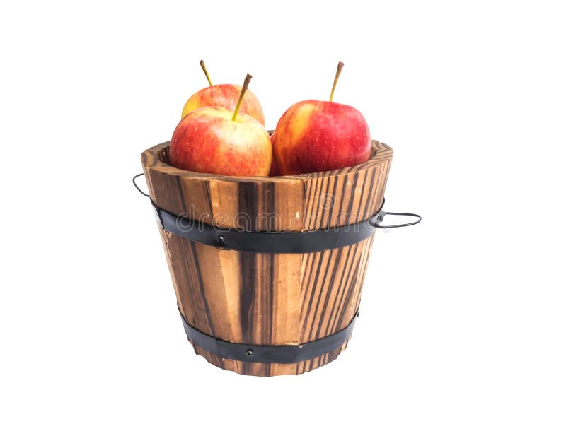 Red Apples in Wooden Bucket Stock Image - Image of bright, organic ...