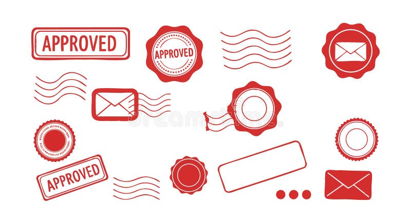 Red Approved Stamps and Envelope Icons Vector Illustration for Business ...