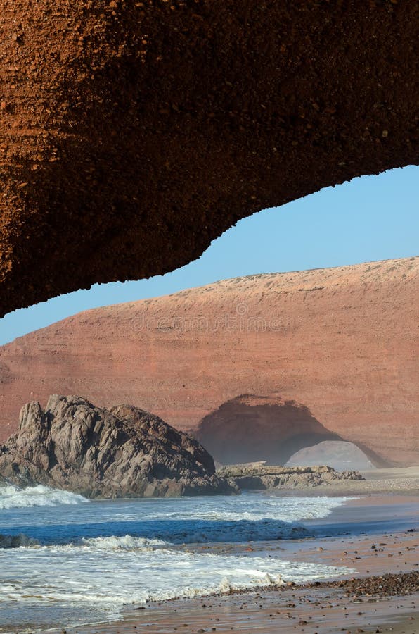 Red Arch on Atlantic Ocean Coast in Morocco Stock Photo - Image of ...