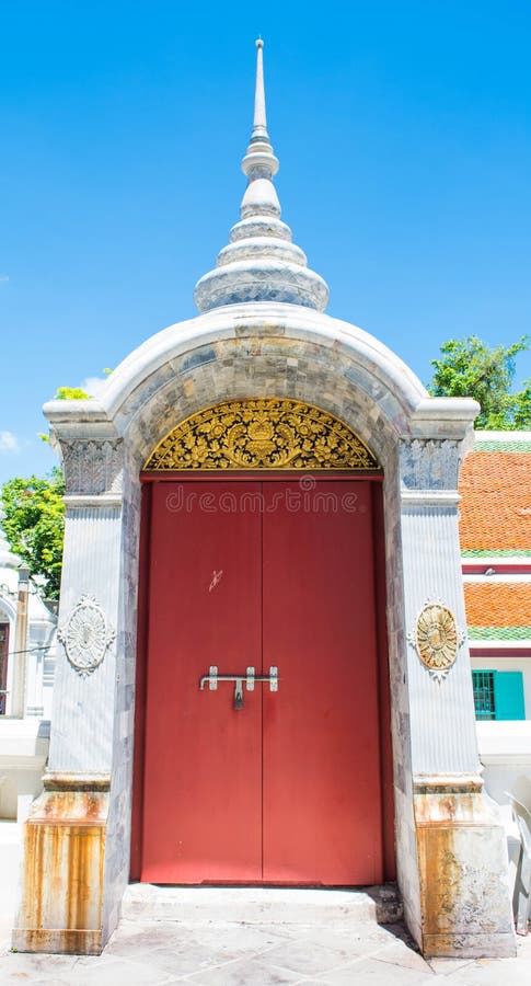 Red arch door in temple stock image. Image of golden - 43745179