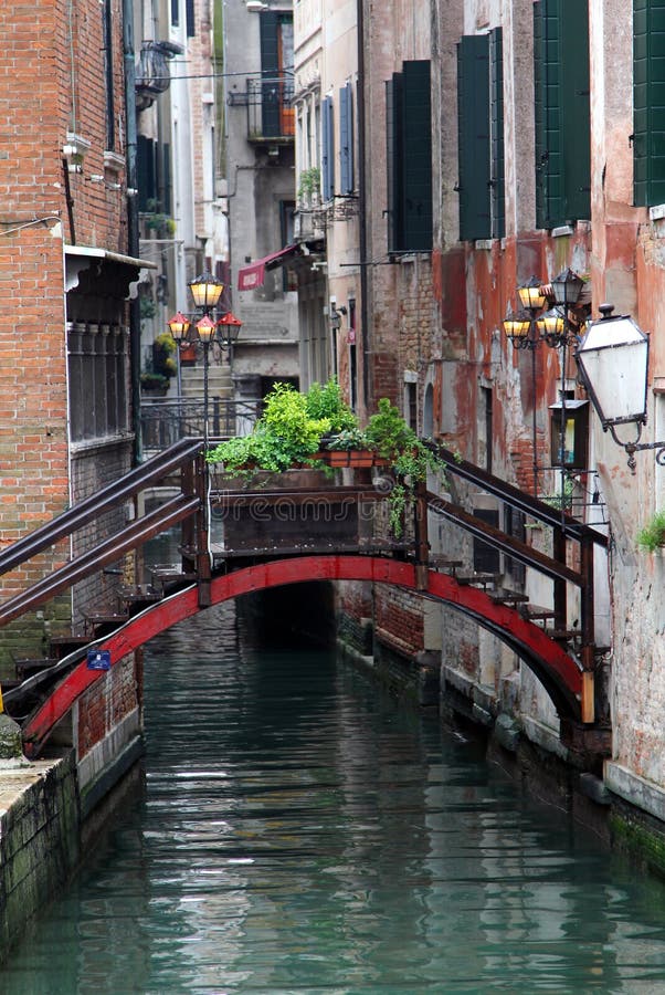 Red Arched Bridge Over the Canal Stock Image - Image of culture, island ...