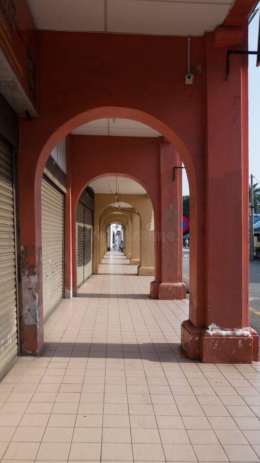 Red Arches Over Sidewalk, Georgetown, Malaysia Stock Image - Image of ...