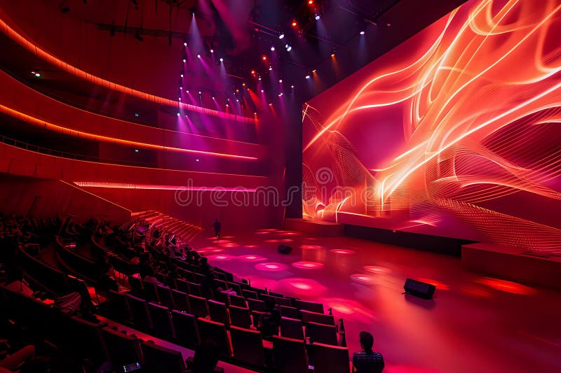 Red Architectural Auditorium Design, Dynamic Lighting and Abstract LED ...