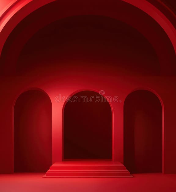 Red Architectural Background with Arches and Steps for Modern Design ...