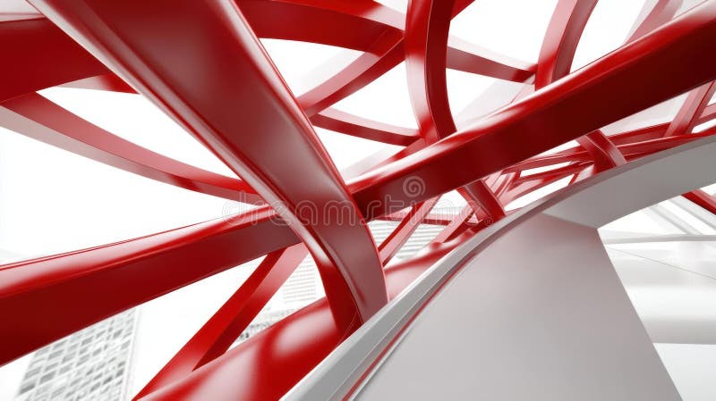 Red Architectural Structure Creates Intricate Design with Modern Bridge ...