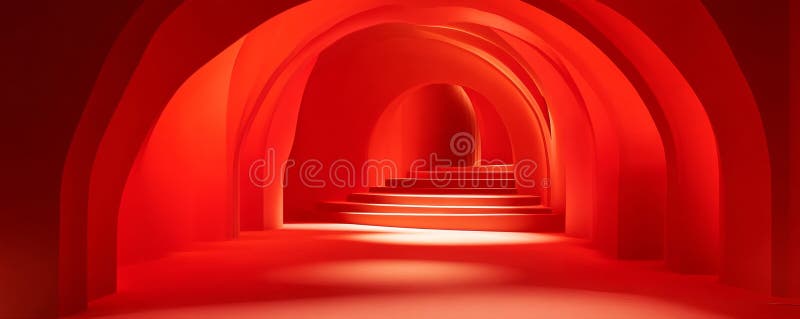 Red Architectural Tunnel with Arched Ceiling, Abstract Modern Design ...