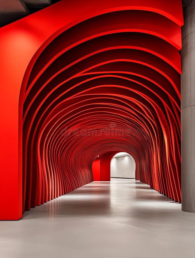Red Architectural Tunnel Design Abstract Modern Vibrant Flowing and ...