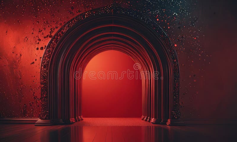 Red Archway with Curved Top and Bottom, Flanked by Two Columns, Leads ...