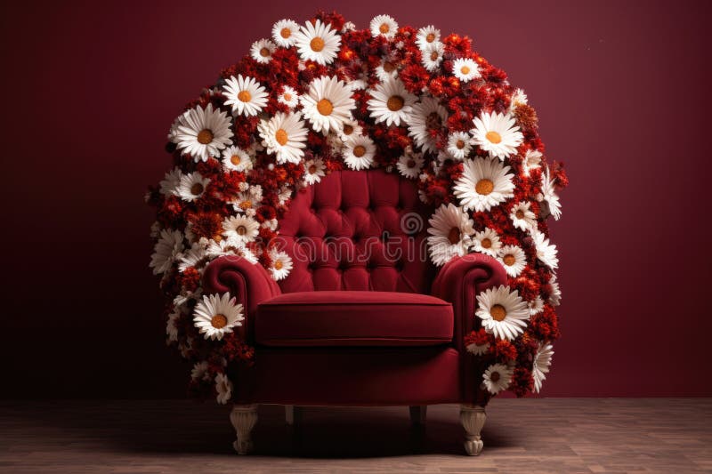 Red Armchair Decorated with Flowers Stock Illustration - Illustration ...