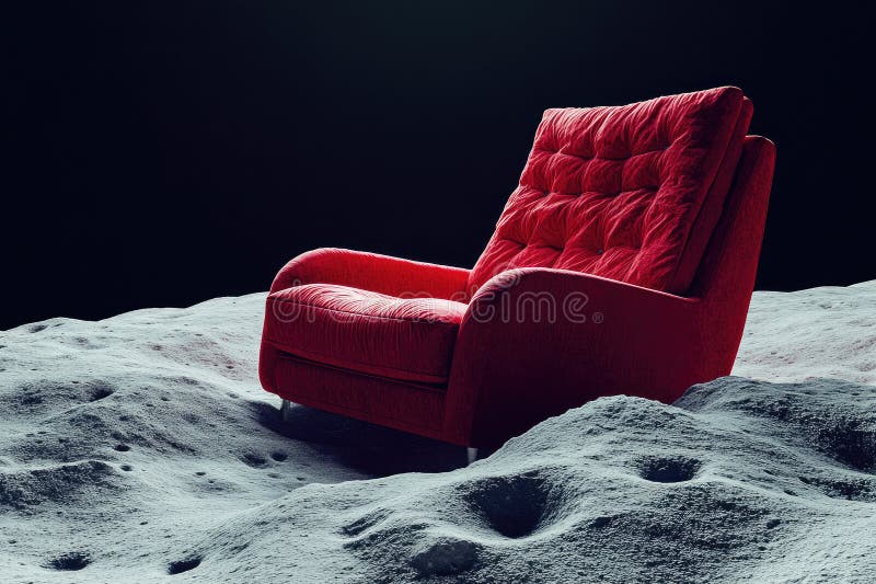 A Red Armchair on the Moon with Bumpy Surface and Dark Space Stock ...