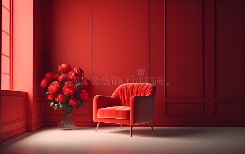 Red Armchair in a Red Room, Generative AI Stock Illustration ...