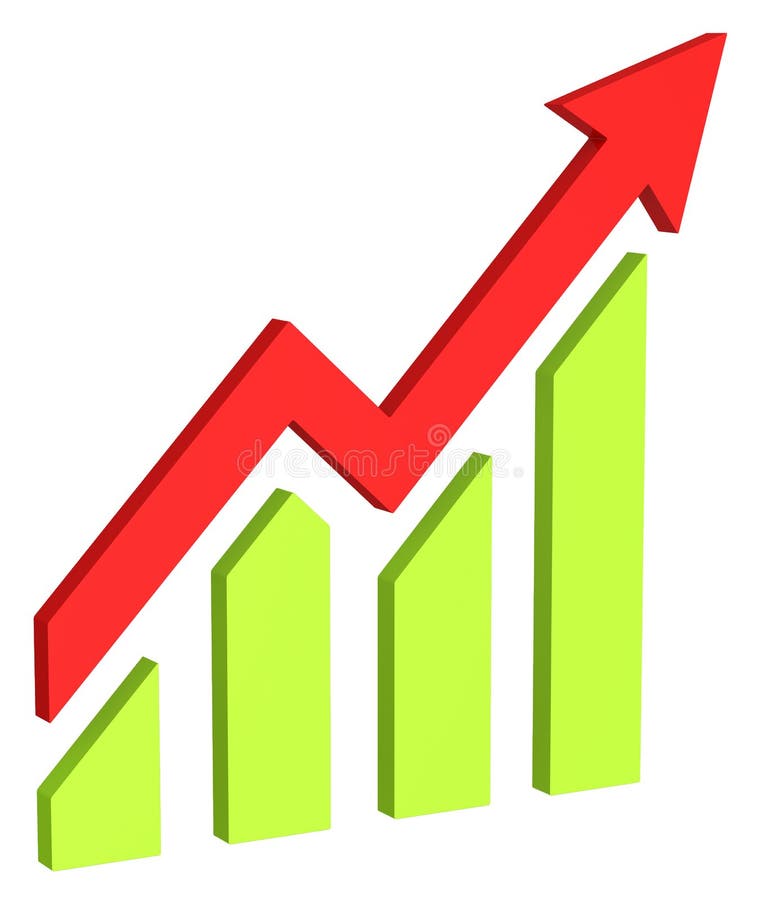 Red Arrow and Bar Chart Moves Up Stock Illustration - Illustration of ...