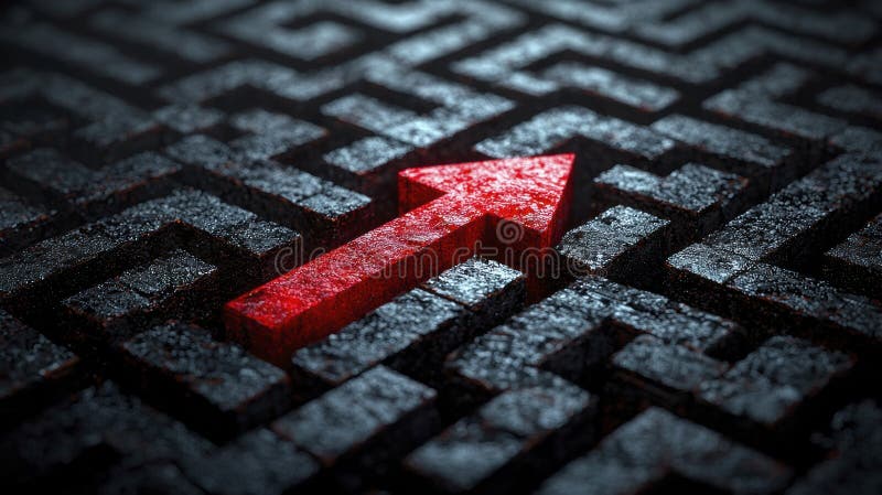 The Red Arrow in the Black Maze Symbolizes Overcoming Obstacles and ...