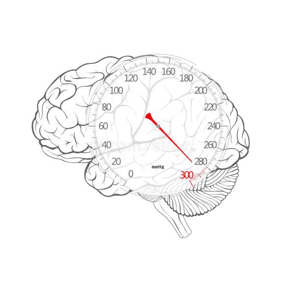 Red Arrow of Blood Pressure Dial on the Brain, Vector Image Stock ...