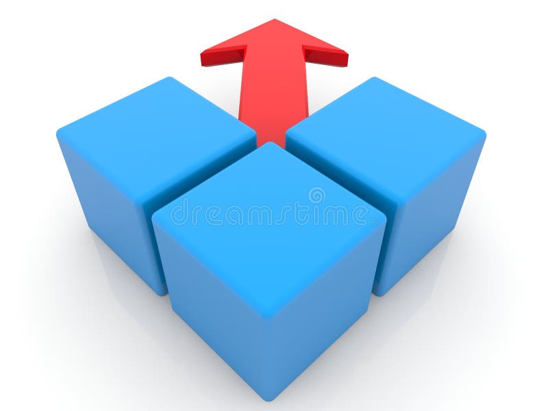Red Arrow and Blue Cubes Concept Stock Illustration - Illustration of ...