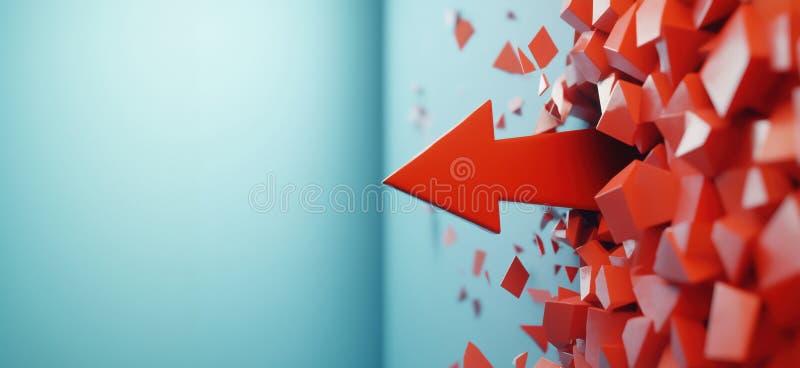 Red Arrow Breaking through Blue Wall, Symbolizing Breakthrough ...