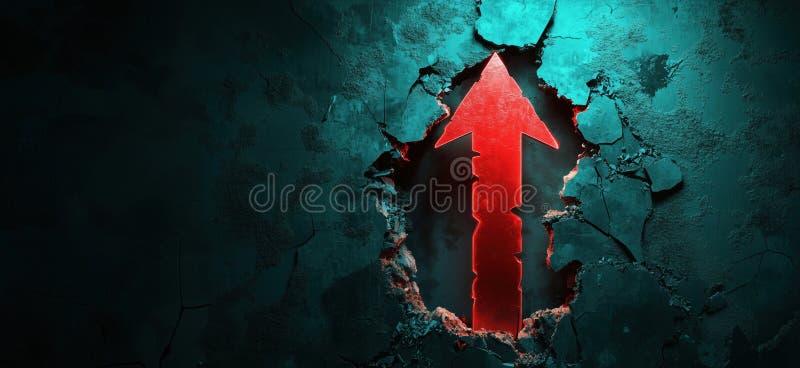 Red Arrow Breaking through Cracked Wall Symbolizing Progress and ...