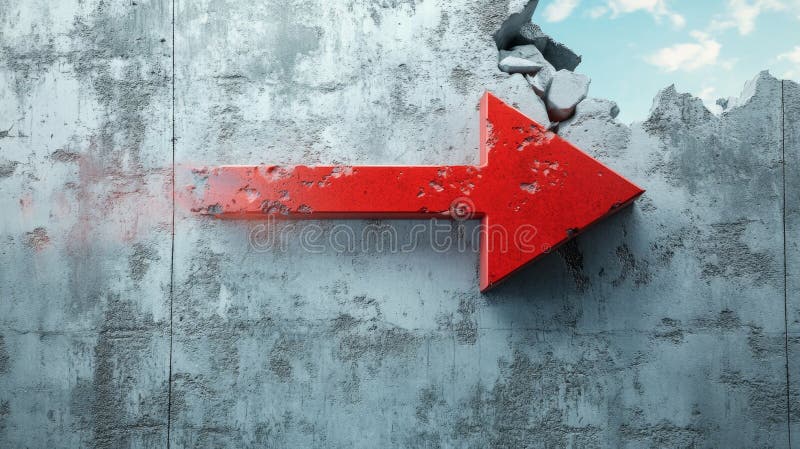 Red Arrow Breaking through Grey Concrete Wall Symbolizing Growth and ...