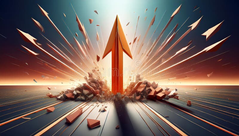 Red Arrow Breaking through Wall with Explosion Effect Stock ...