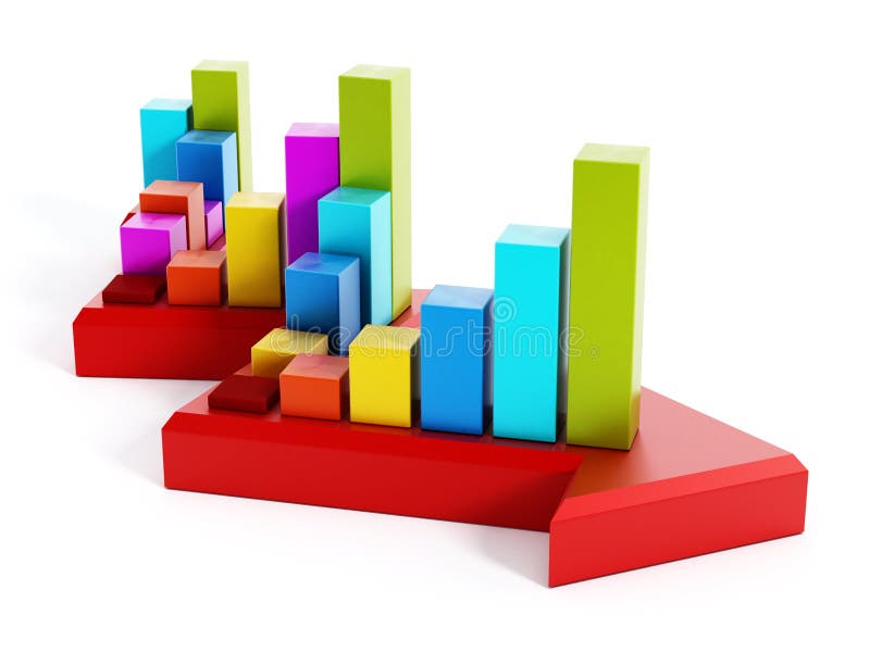 Red Arrow with Colored Bar Graph Stock Illustration - Illustration of ...